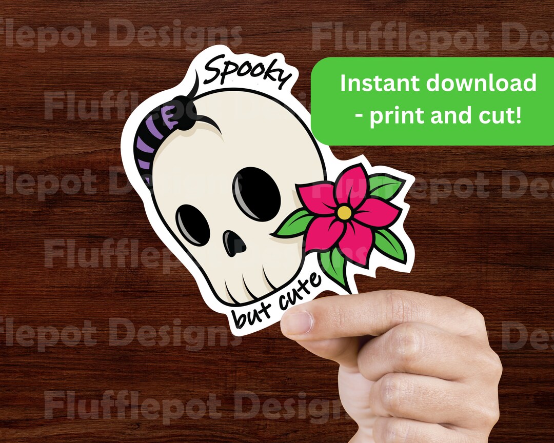 Cute Skull Printable Sticker, Hi-res PNG Skull, Instant Download ...
