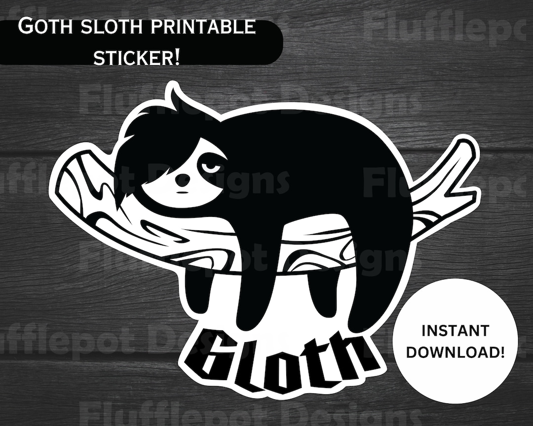 Cute Gothic Sloth Printable Sticker, Hi-res PNG, Instant Download ...