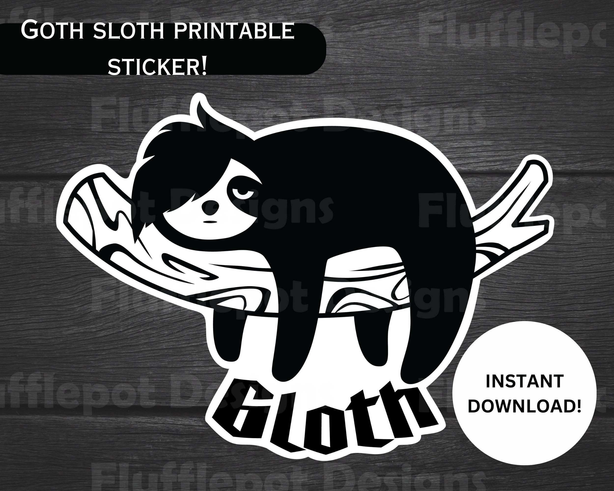 Cute Gothic Sloth Printable Sticker, Hi-res PNG, Instant Download ...