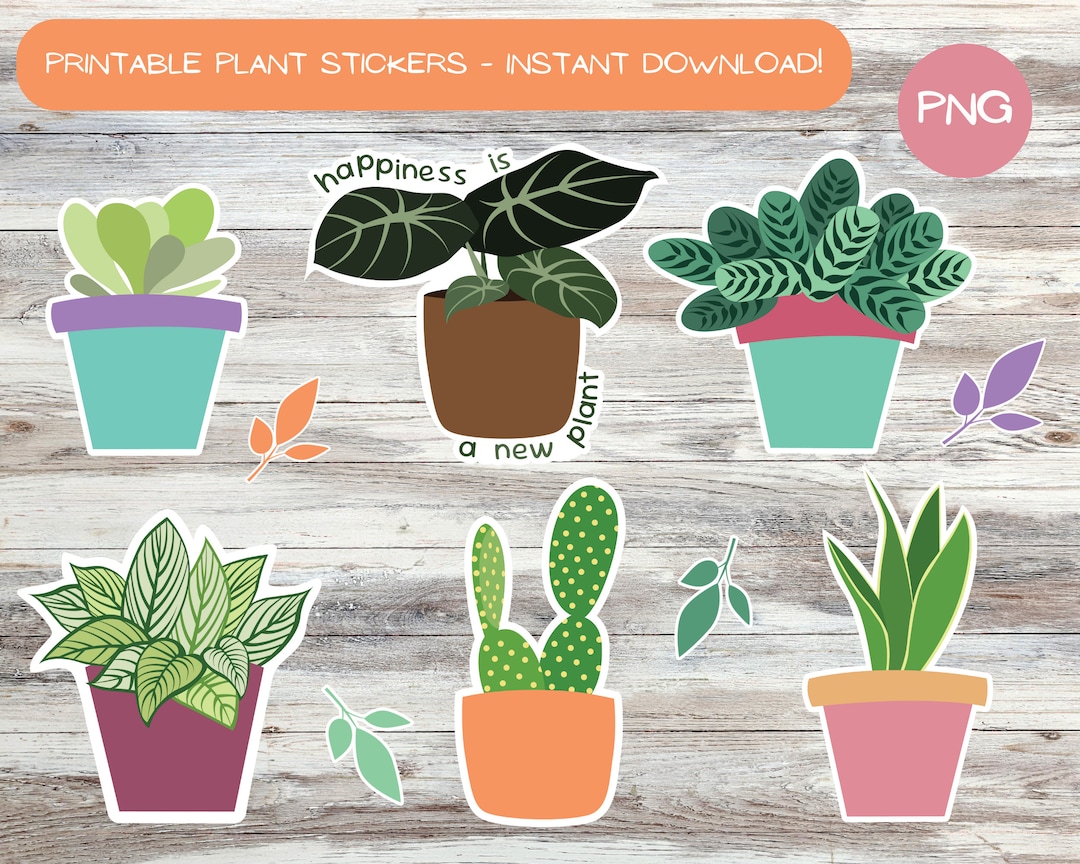 Cute Plant Printable Stickers, Crazy Plant Lady, Plant Lover, Print ...