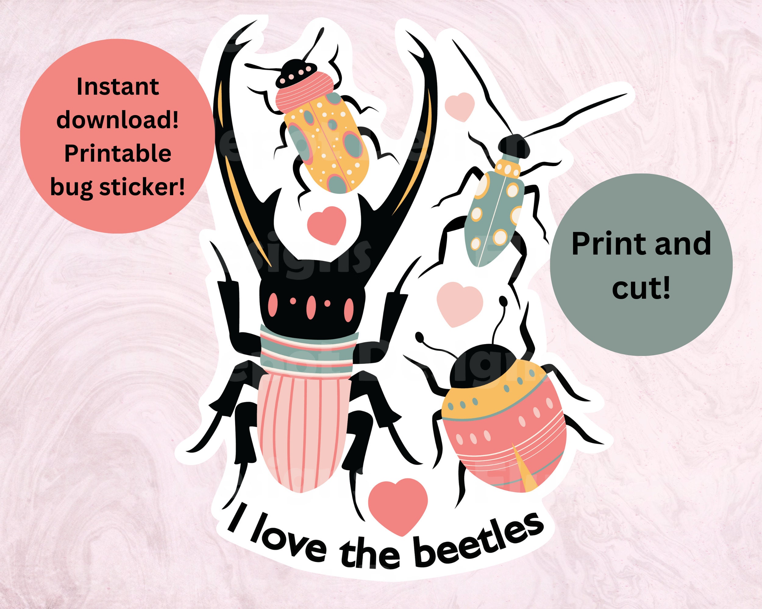 Cute Beetle Printable Sticker, Hi-res PNG, Instant Download, Bug Lover ...