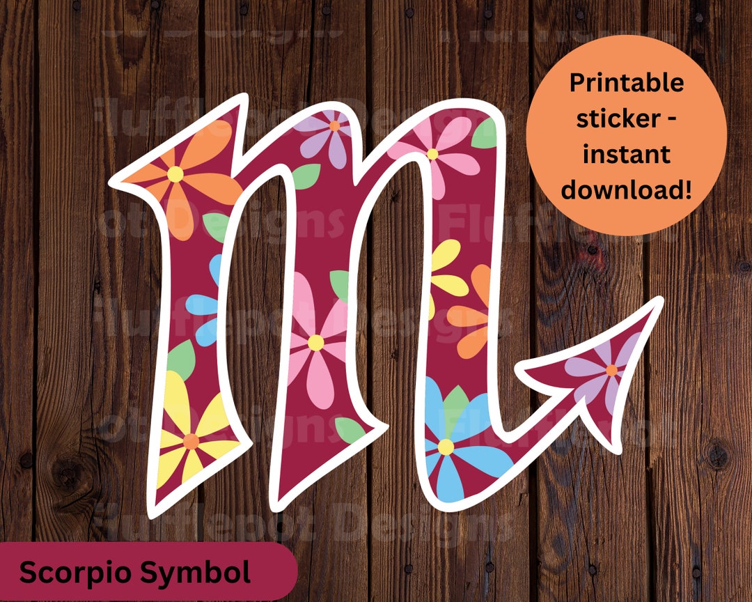 Scorpio Symbol Printable Sticker, Hi-res PNG, Instant Download, Scorpio ...