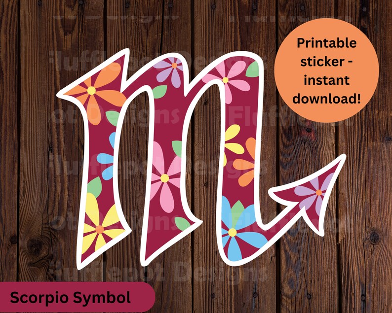 Scorpio Symbol Printable Sticker, Hi-res PNG, Instant Download, Scorpio ...