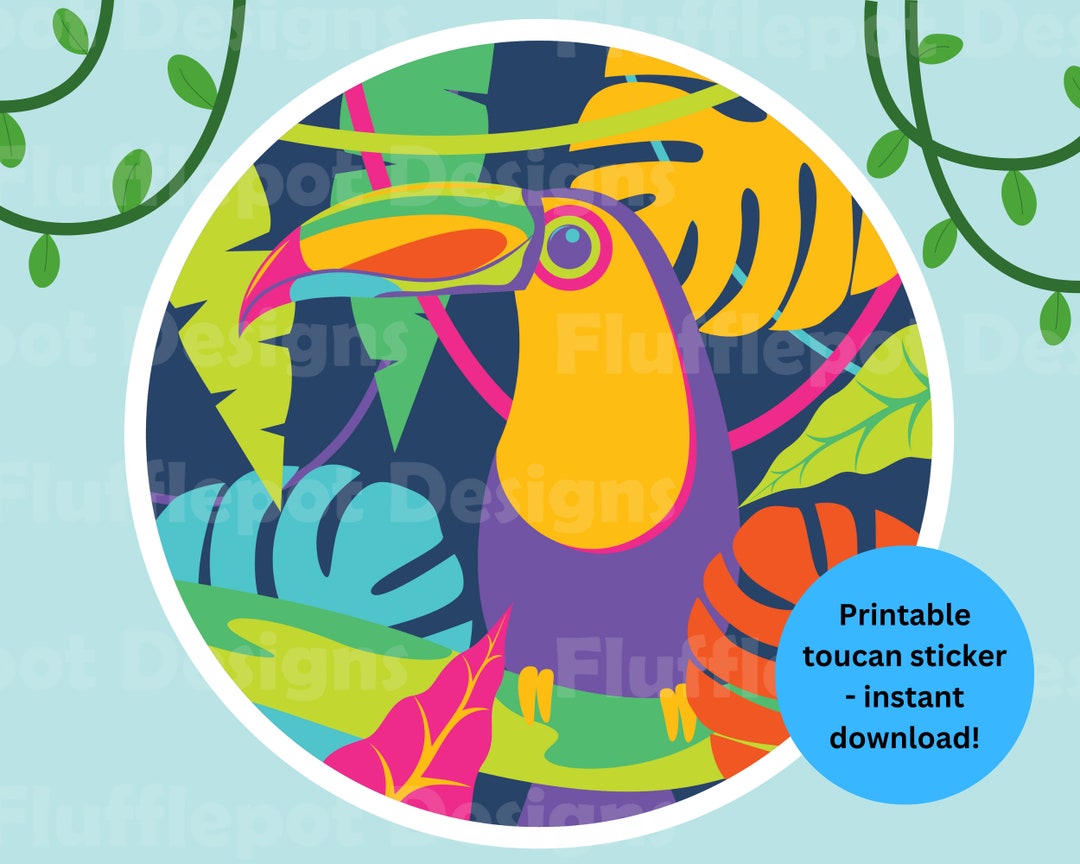 Toucan Printable Sticker, Hi-res PNG, Instant Download, Tropical Birds ...