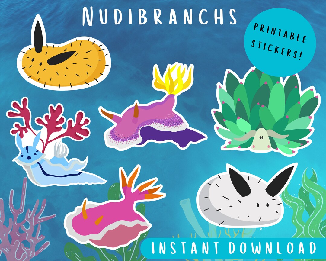 Cute Nudibranch Printable Stickers, Instant Download, Sea Sheep ...