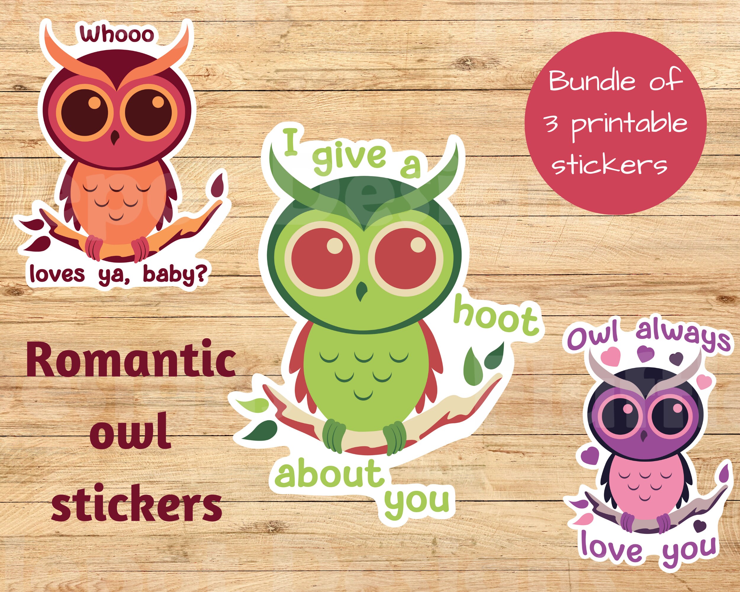 Cute Owl Printable Sticker, Hi-res PNG, Instant Download, Owl Love ...