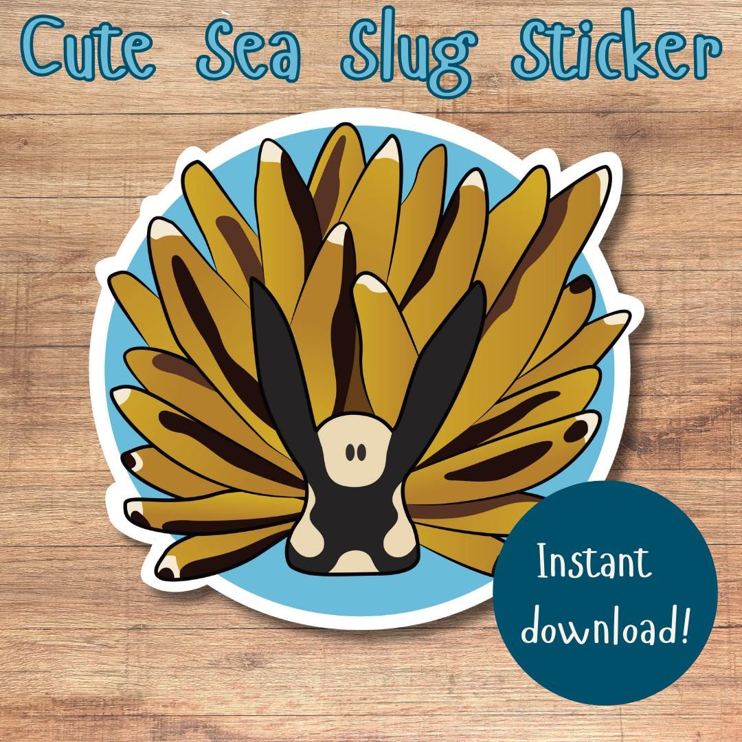 Cute Sea Slug Printable Sticker, Instant Download, Yellow Costasiella ...