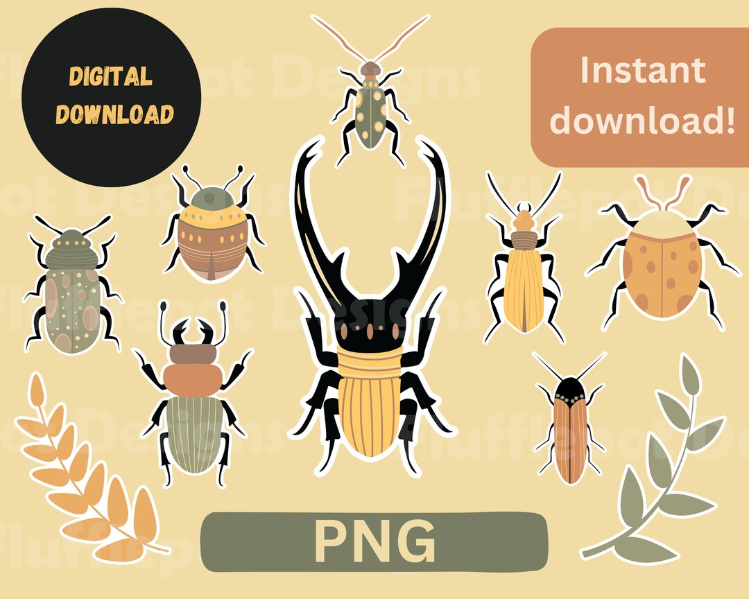 Retro Bug Stickers, Vintage Beetle Stickers, Insects Clipart, Cute ...