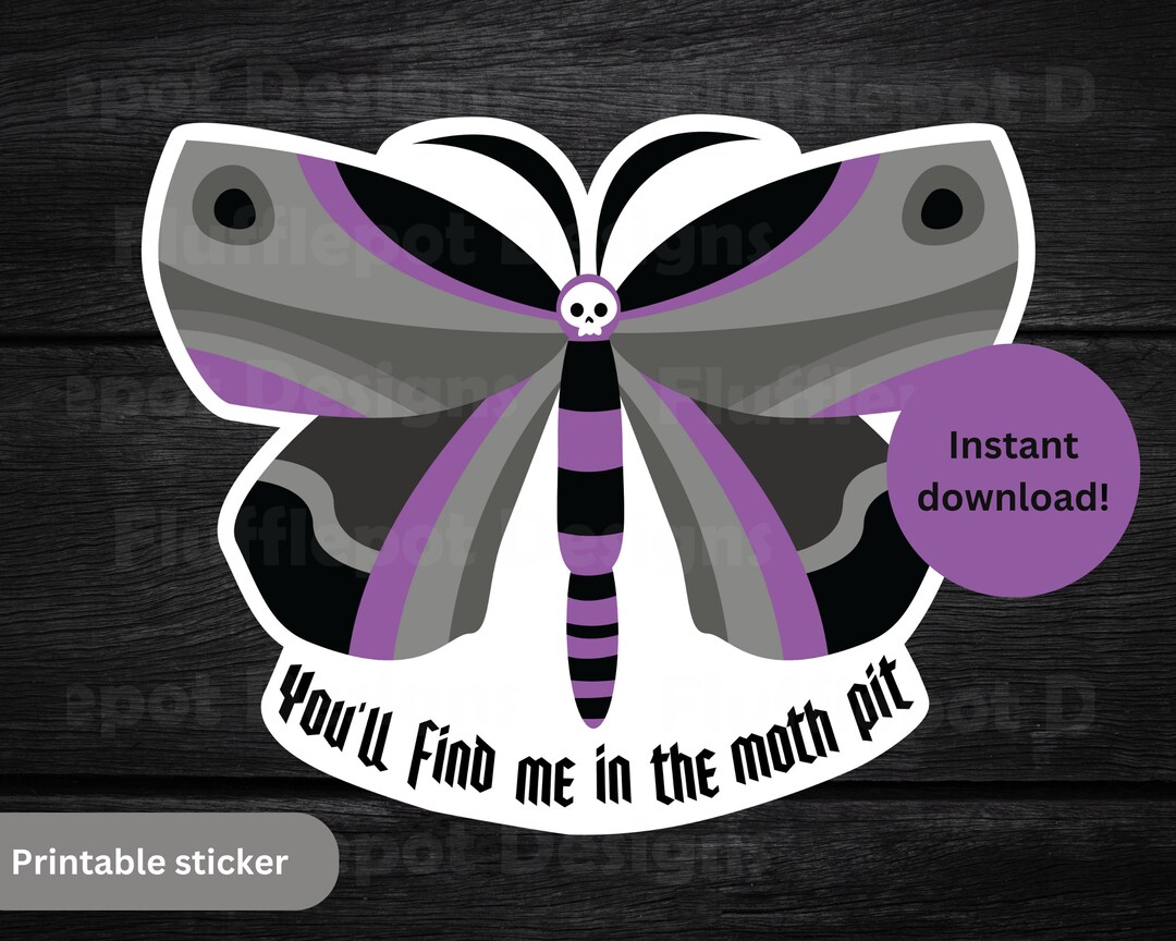 Cute Gothic Moth Printable Sticker, Hi-res PNG, Instant Download, Death ...