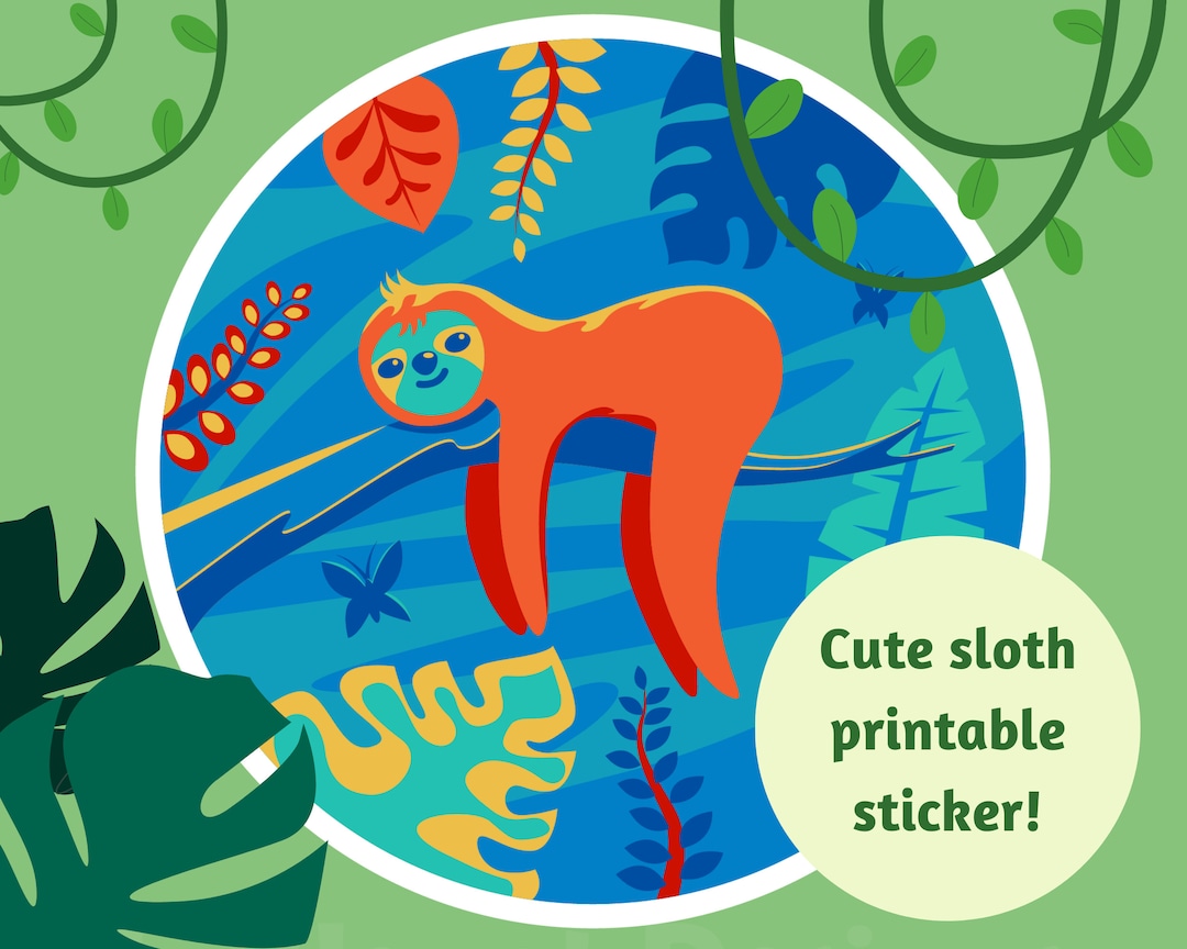 Cute Sloth Printable Sticker, Hi-res PNG Sloth, Instant Download ...