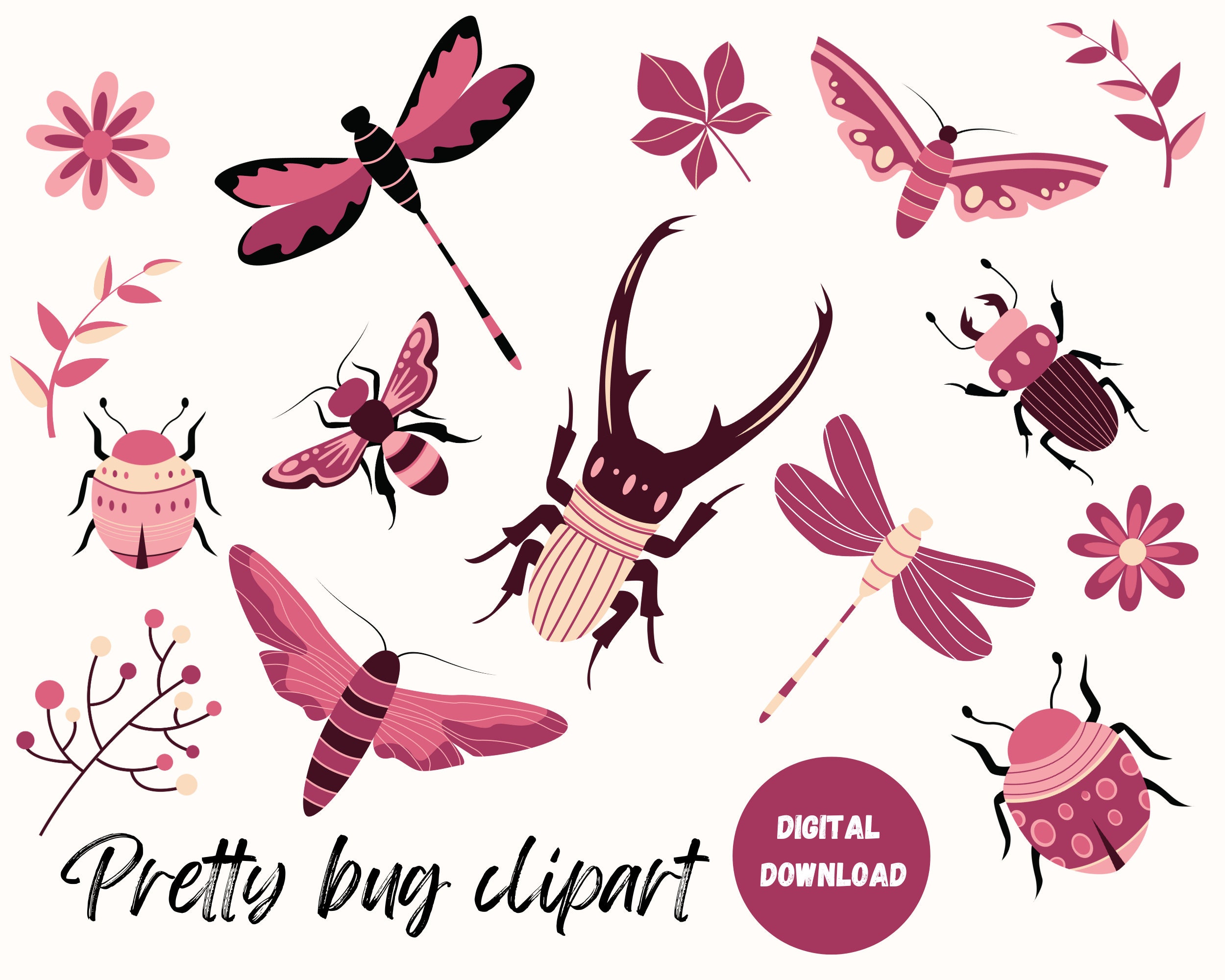 Pretty Bug Clipart Pngs, Cute Bug Clipart, Insects Clipart, Moth, Bee ...