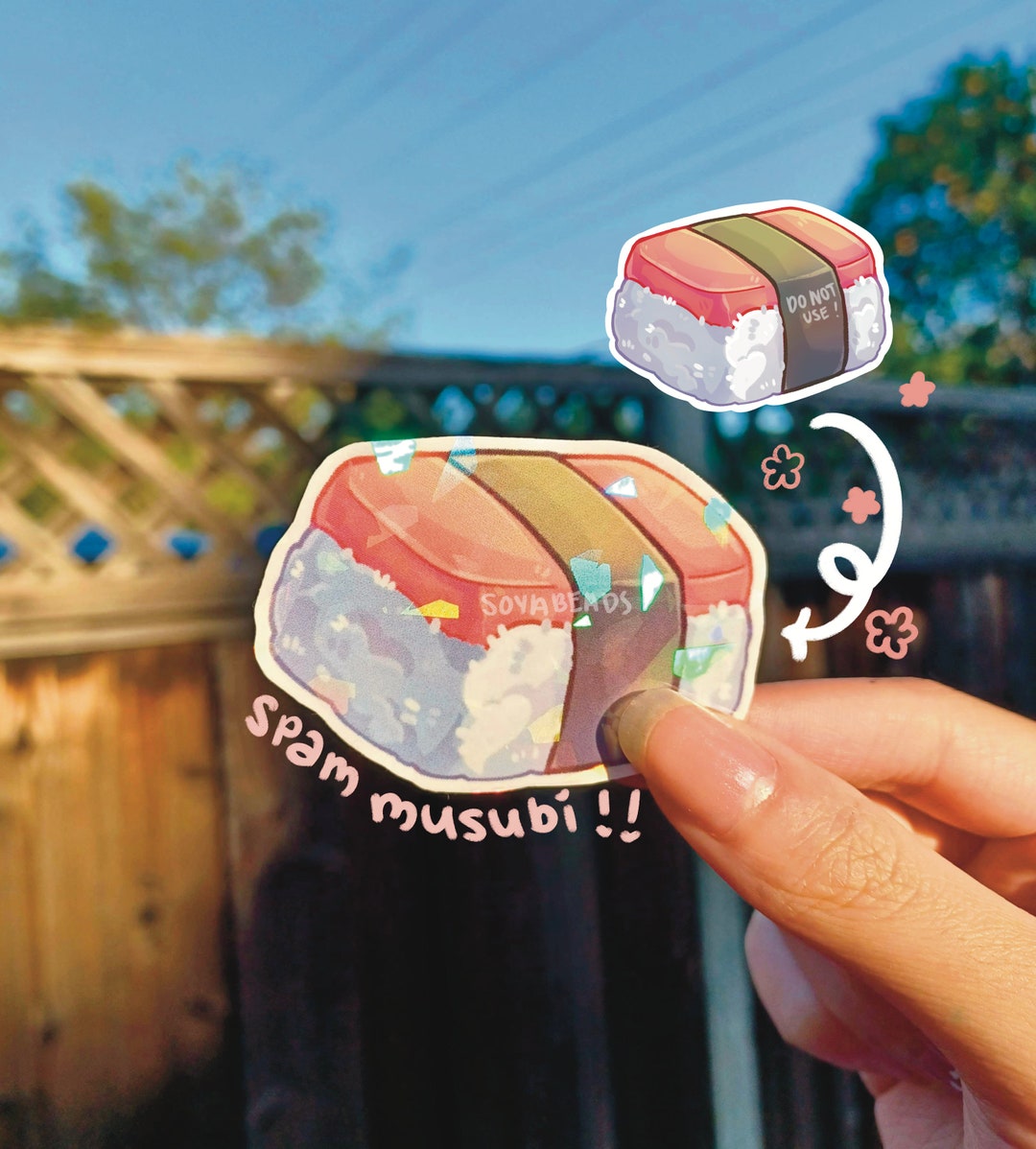 Spam Musubi Sticker // Holographic Water Resistant Bottle Laptop Vinyl ...