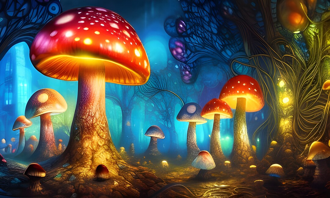 Fairy-tale Luminous Forest of Toadstools, Digital Artwork, Download ...