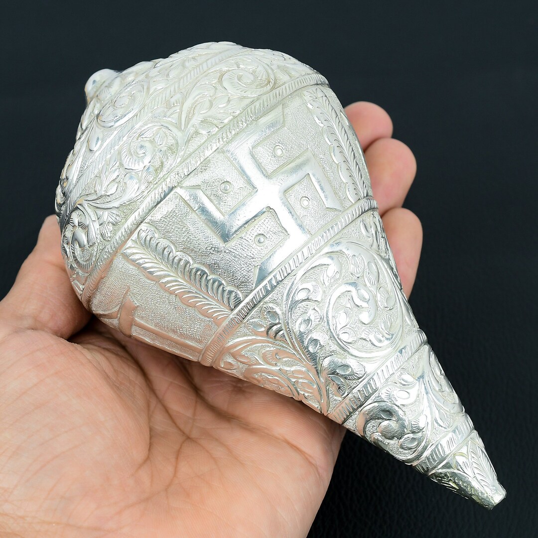 Pure Solid Silver Pooja Shank Shell – Handmade Sacred Conch for Rituals ...