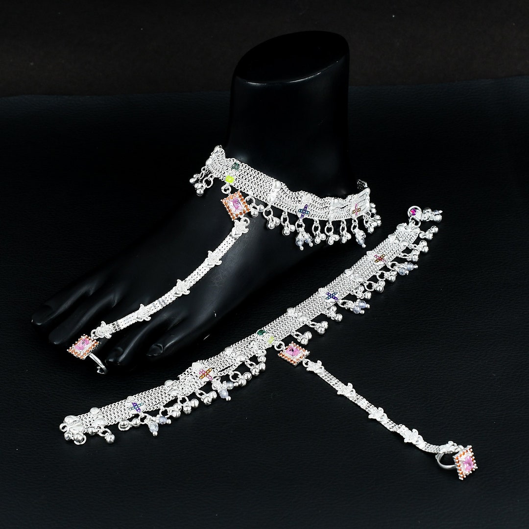 Indian Bridal Payal Pure Silver Anklet Pair With Toe Ring Rajasthani Payal 10 - Etsy