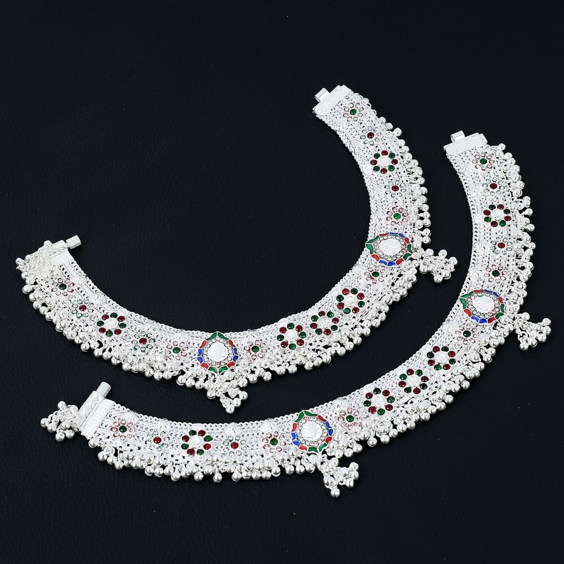 Buy Handmade Beautiful Pure Silver Indian Bridal Anklet Unique Solid ...