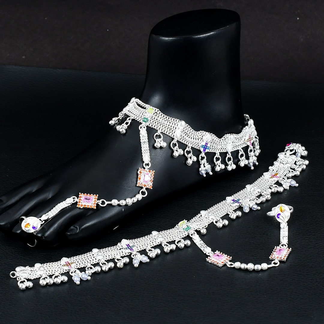 Indian Bridal Payal Pure Silver Anklet With Toe Ring Rajasthani Payal ...