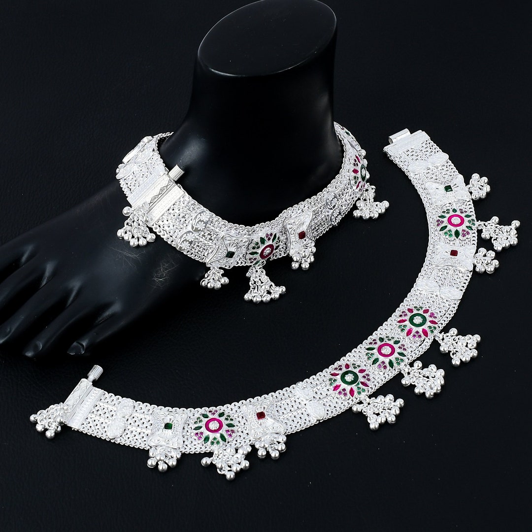 Handmade Pure Silver Indian Traditional Rajasthani Bridal Anklet/payal ...