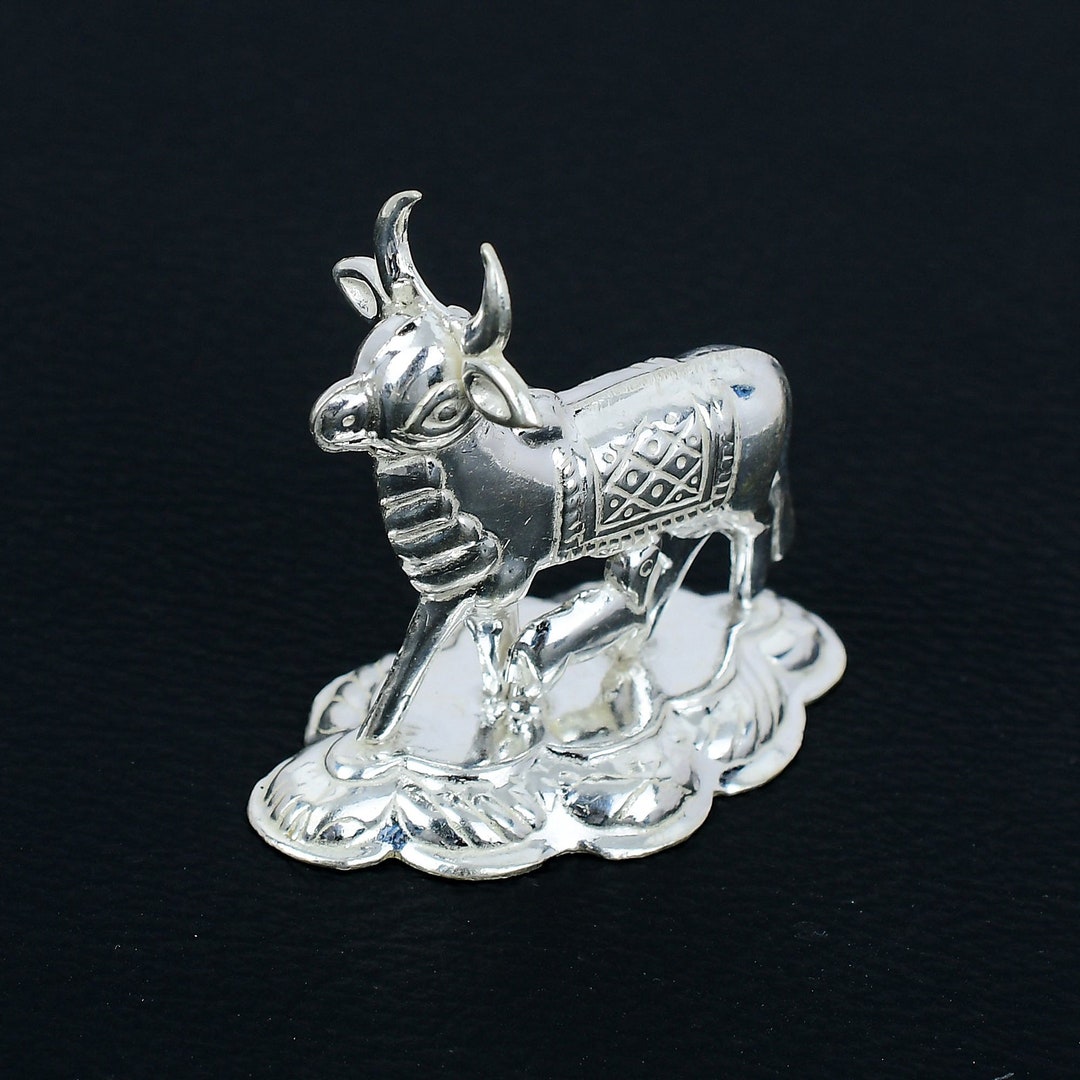 Pure Silver Kamdhenu Cow and Calf Idol for Puja - Etsy