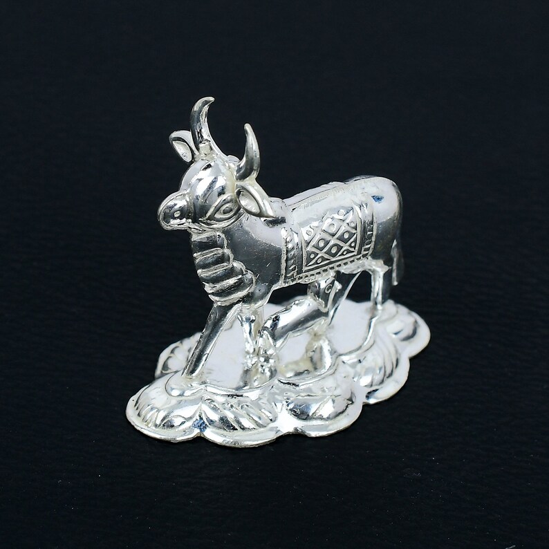 Pure Silver Kamdhenu Cow and Calf Idol for Puja - Etsy