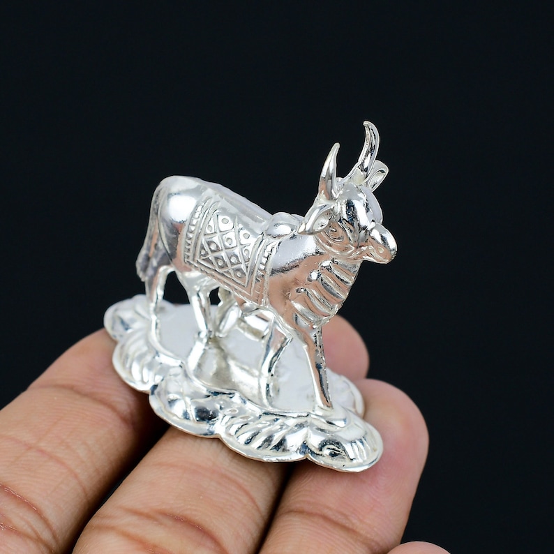 Pure Silver Kamdhenu Cow and Calf Idol for Puja - Etsy