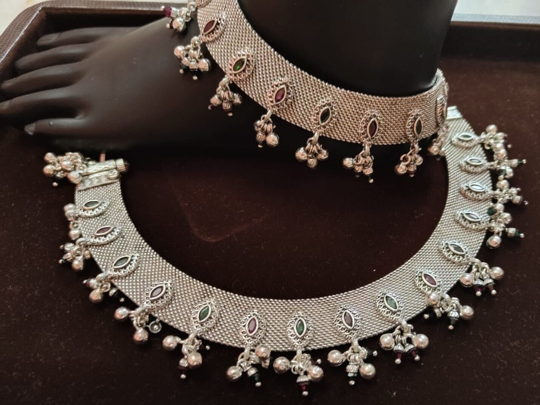 Handmade Oxidized Pure Silver Indian Bridal Anklet: Rajasthani Payal - Etsy