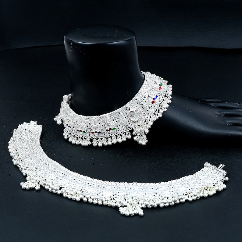 Handmade Pure Silver Indian Bridal Anklet , Pure Silver Anklet/payal ...