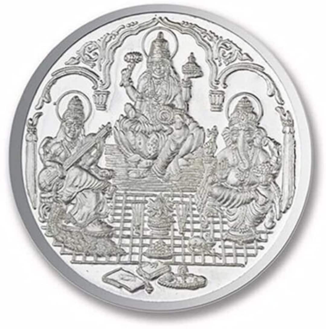 Pure Silver Lord Ganesha,laxmi & Saraswati Good Luck Silver Coin - Etsy