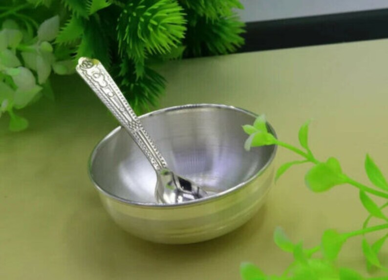 Pure Silver Bowl and Spoon Set – Elegant Baby Food Utensil or Serving ...