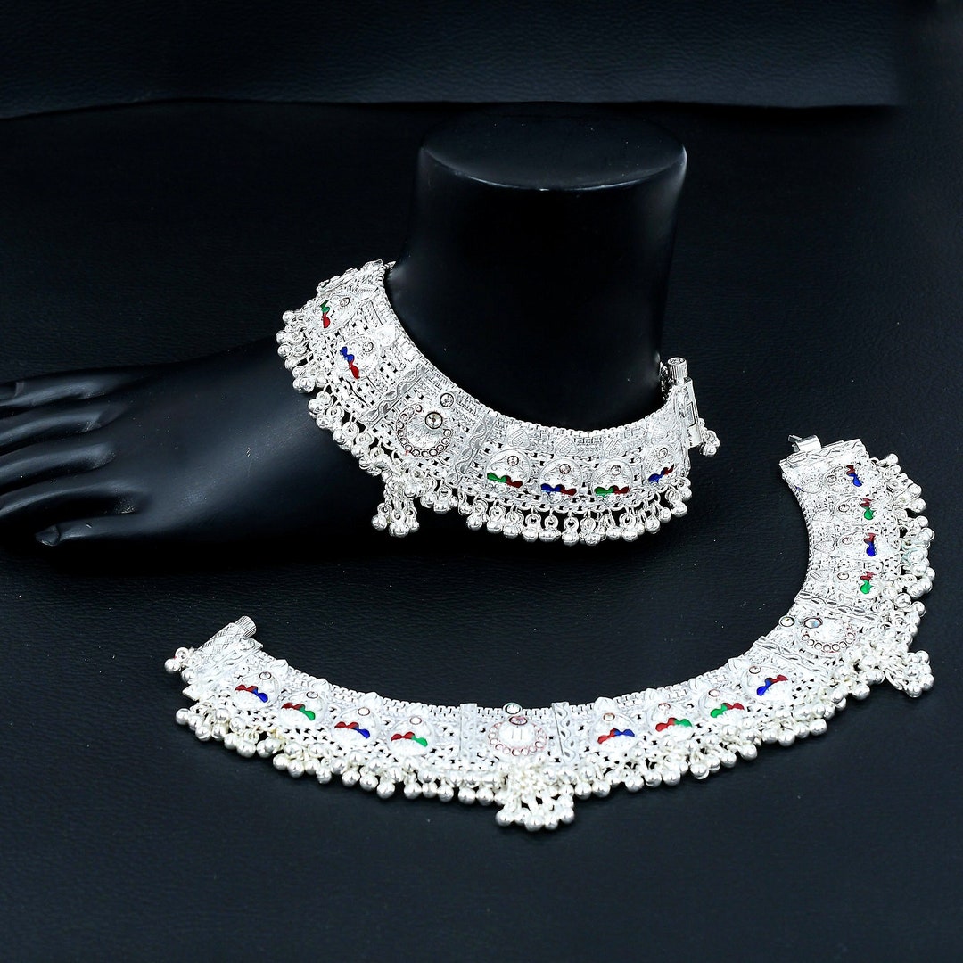 Handmade Pure Silver Indian Bridal Anklet , Pure Silver Anklet/payal ...