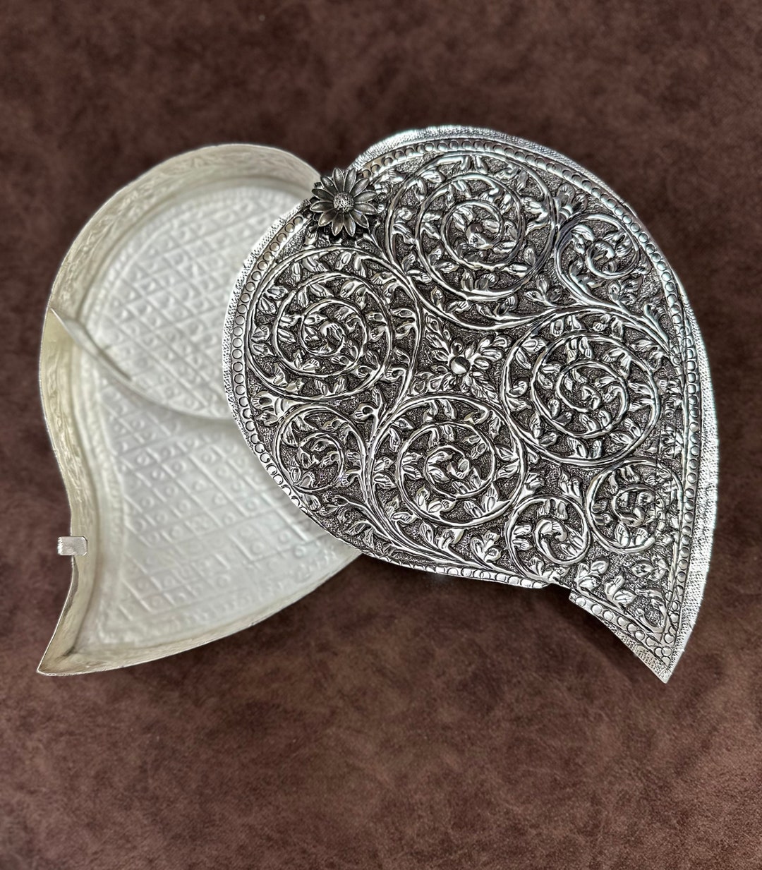 Handmade Pure Silver Paan Leaf Box: Floral Nakshi Design - Etsy