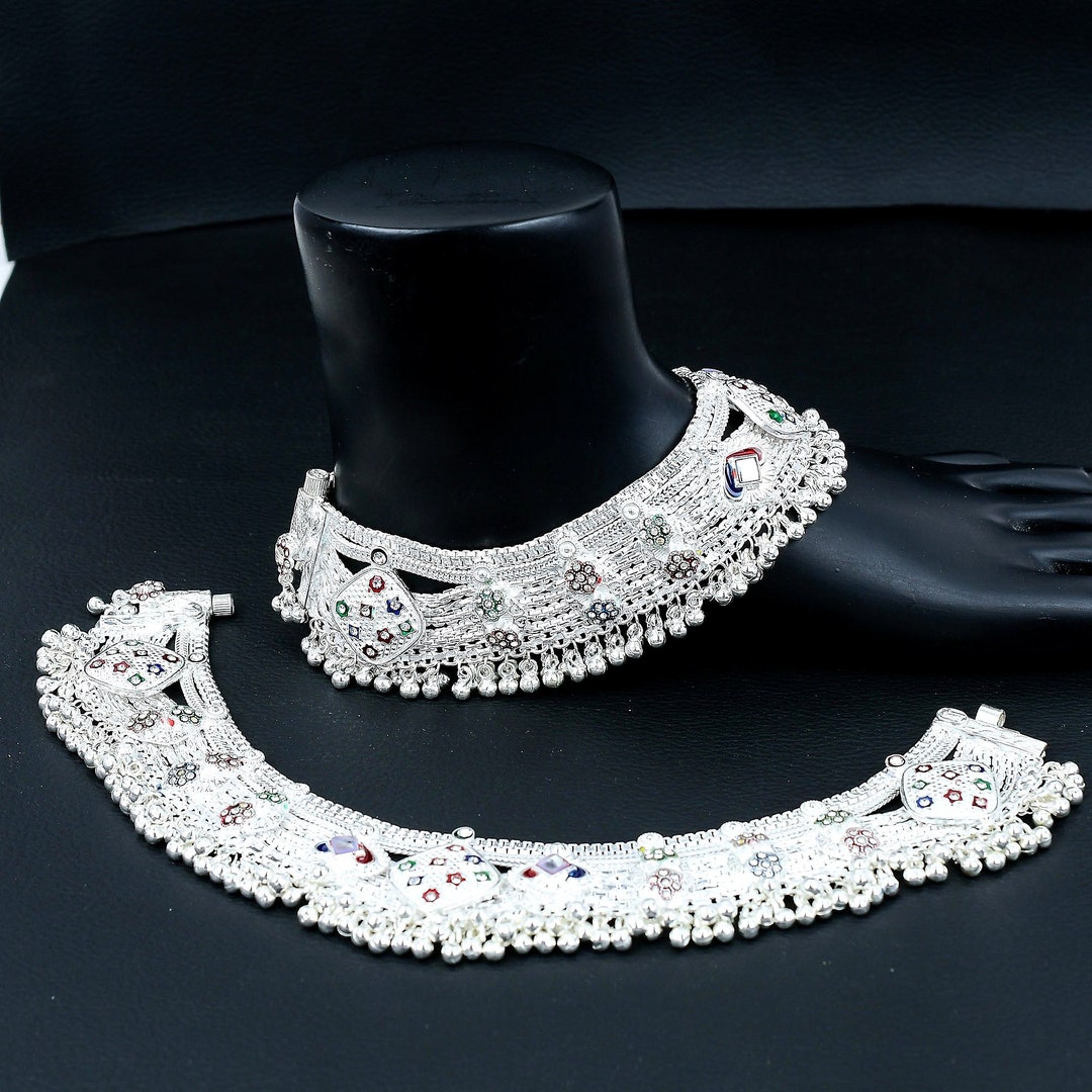 Handmade Pure Silver Indian Bridal Anklet – Traditional Layered Payal ...