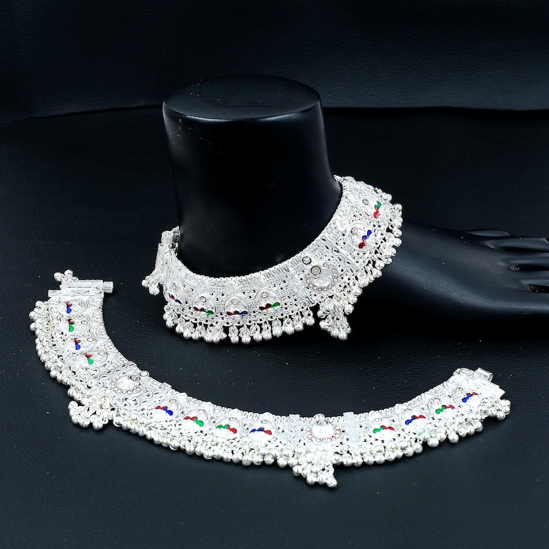 Handmade Pure Silver Indian Bridal Anklet , Pure Silver Anklet/payal ...