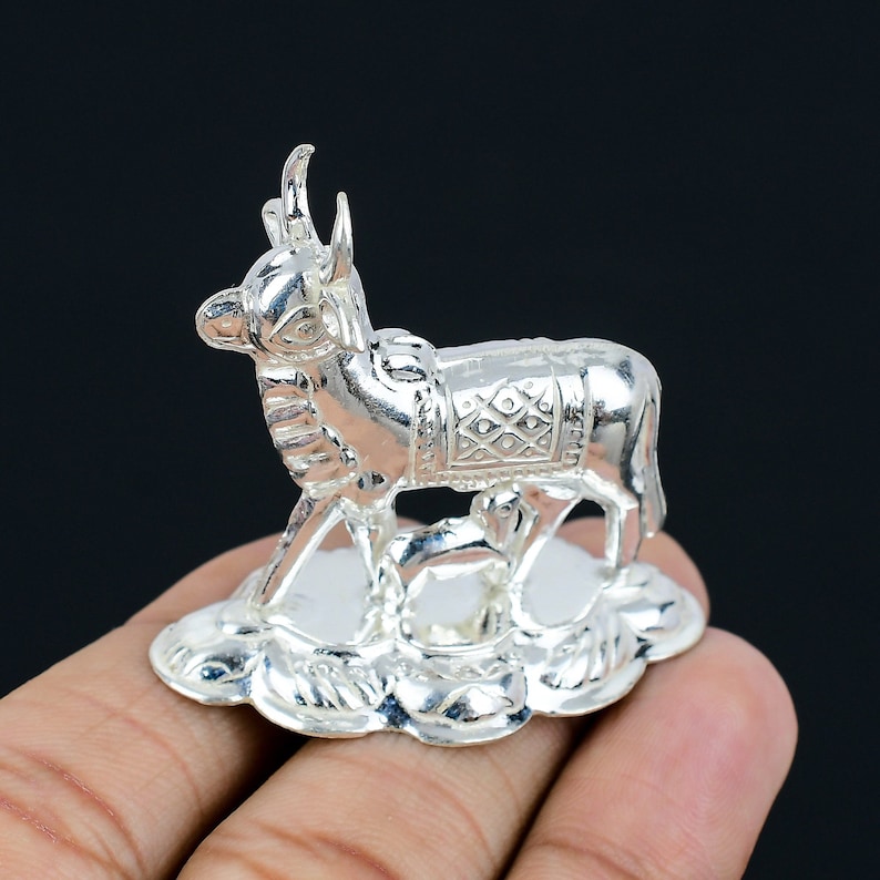Pure Silver Kamdhenu Cow and Calf Idol for Puja - Etsy
