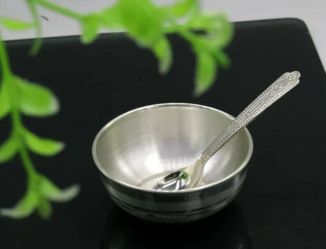 Pure Silver Bowl and Spoon Set – Elegant Baby Food Utensil or Serving ...