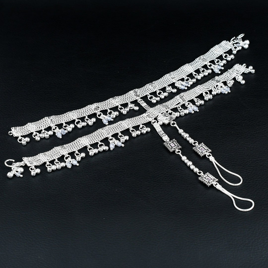 Indian Bridal Payal Pure Silver Anklet With Toe Ring Rajasthani Payal ...