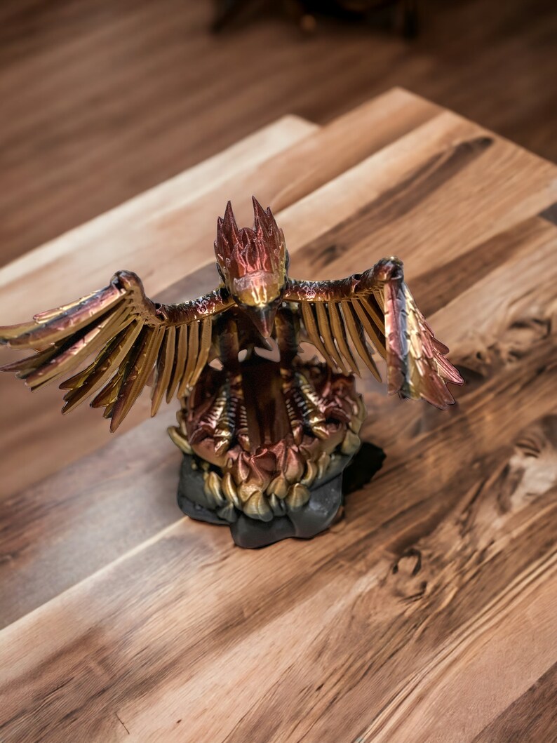 Phoenix With Fire Stand, 3D Printed Bird Articulated, Fire Bird ...