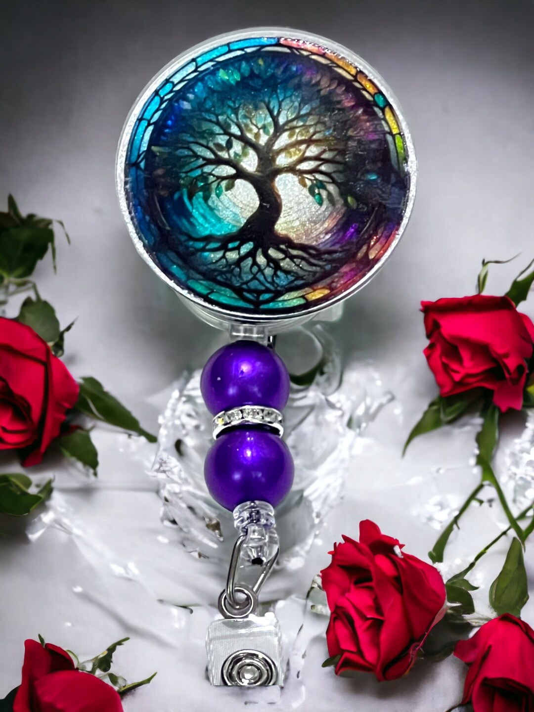 Tree of Life Badge Reel, Stained Glass, Multi Color Shimmer, Medical ...