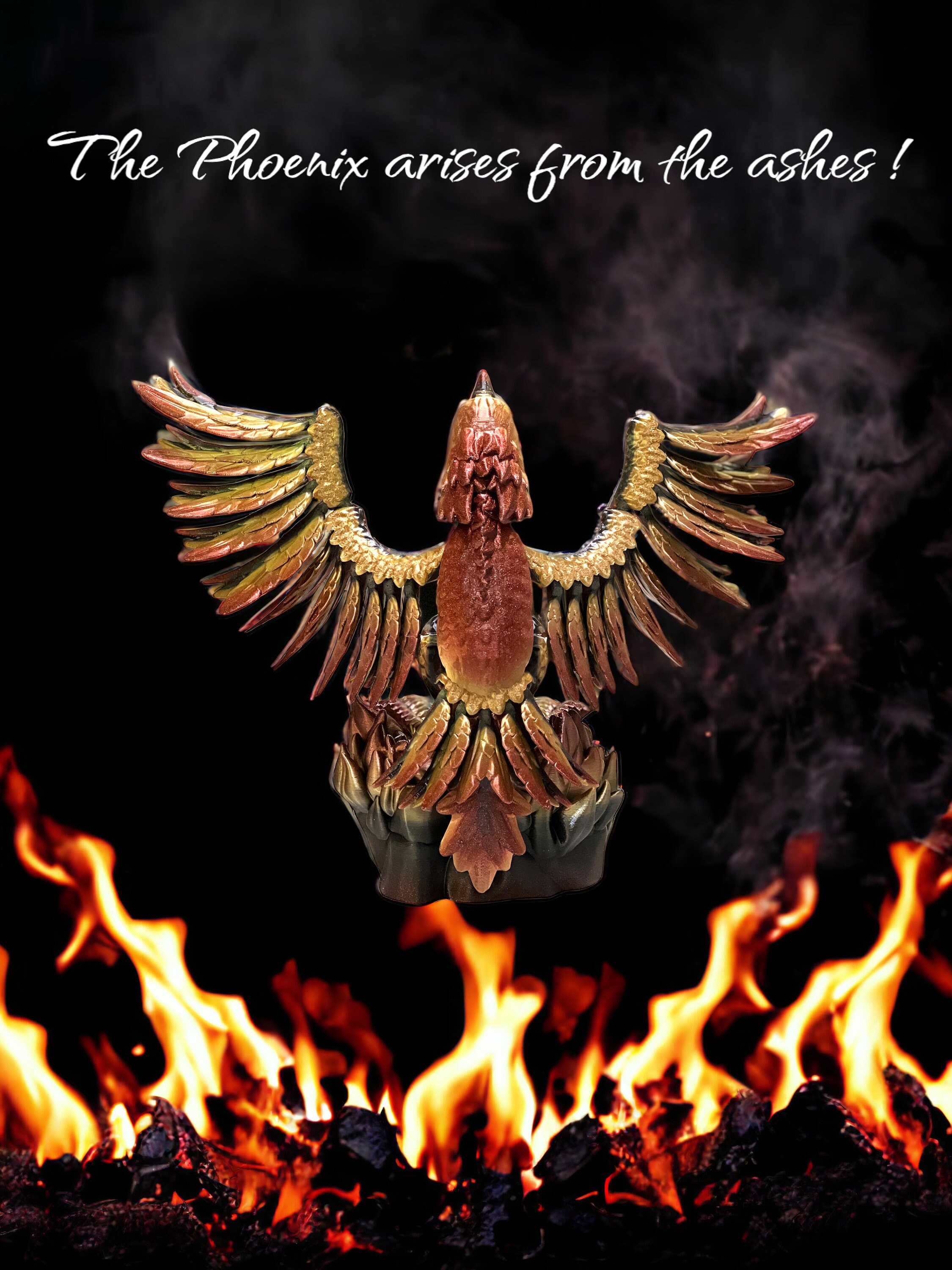 Phoenix With Fire Stand, 3D Printed Bird Articulated, Fire Bird ...