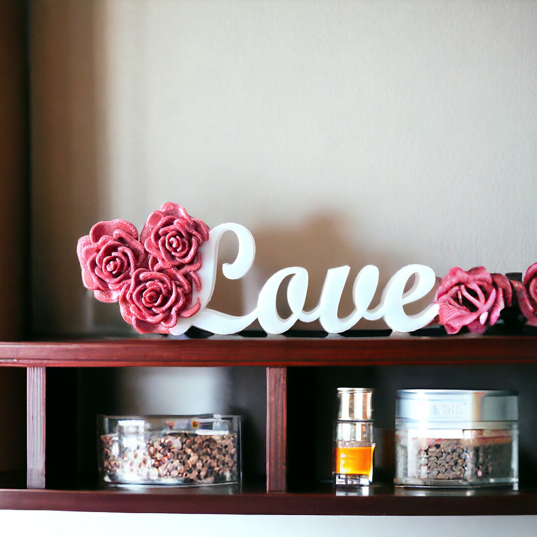 Custom Love Sign With Roses, Free Standing , Wall Art Decor, 3D Printed ...