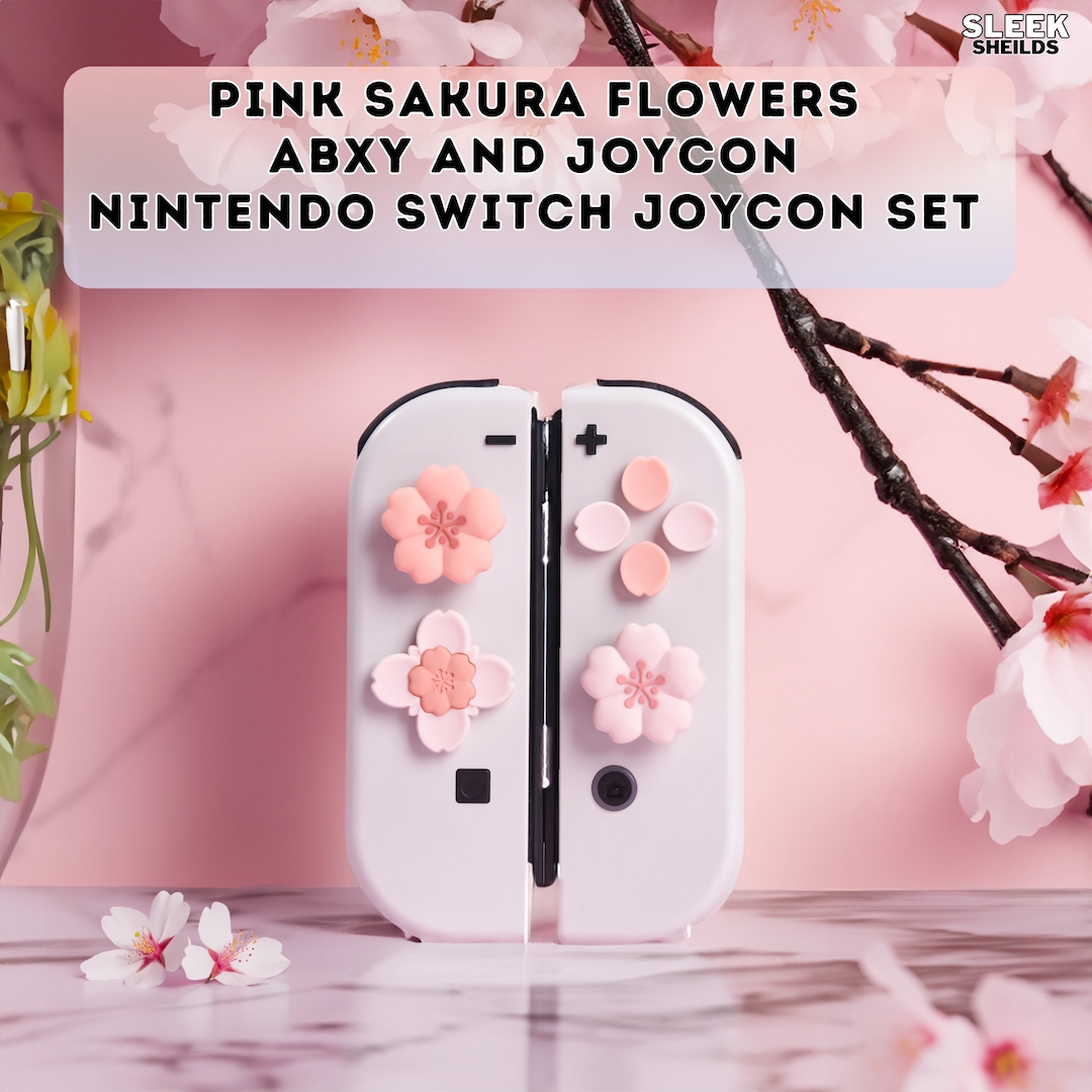 Pink Sakura Flower Set, Thumb Stick Grip Caps, Joy-con Controller Case ...