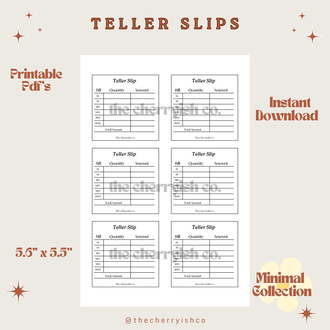 Teller Slips, Bank Teller Slips, Digital Teller Slips, Minimal Teller ...