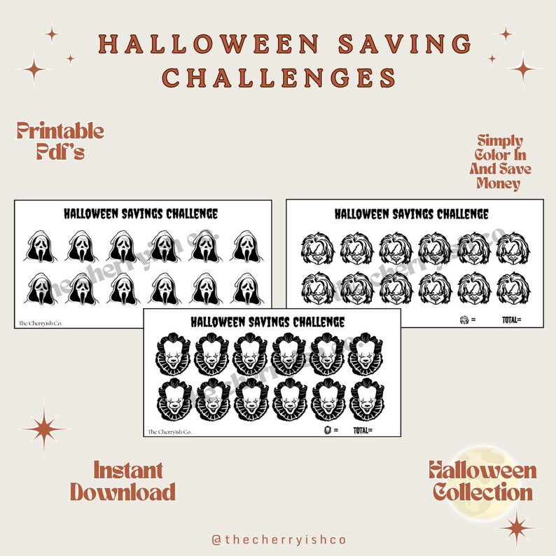 Halloween Savings Challenge, A6 PRINTABLE Savings Challenges for Cash ...