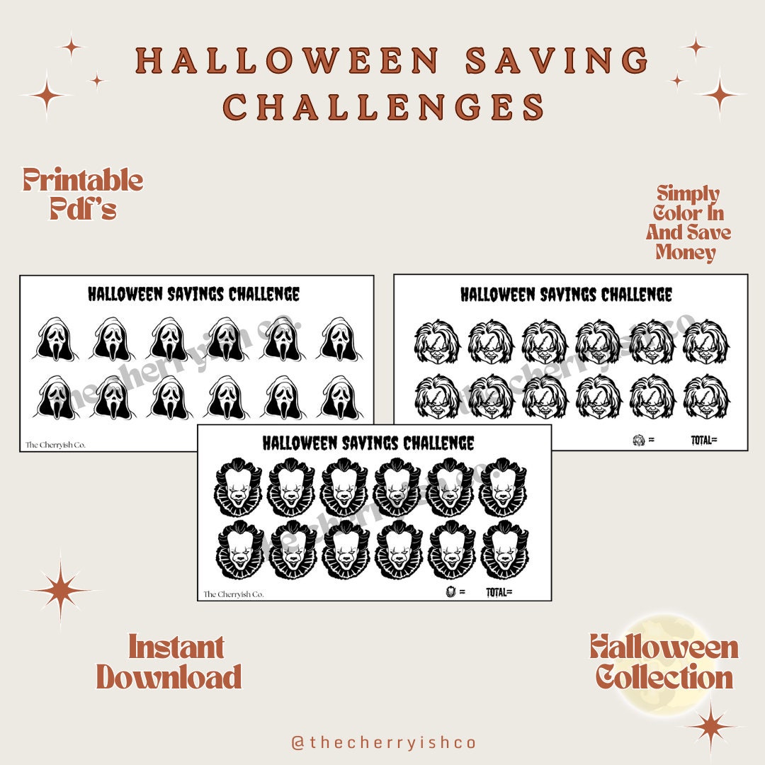 Halloween Savings Challenge, A6 PRINTABLE Savings Challenges for Cash ...
