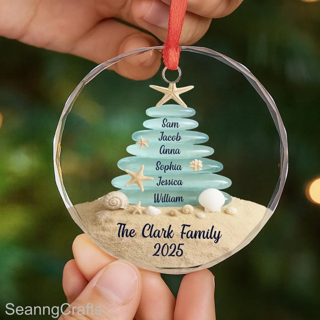 Personalized Sea Glass Circle Glass Christmas Ornament, Custom Name ...