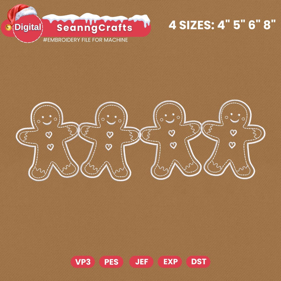 Gingerbread Line Art Embroidery Design, Gingerbread Man Embroidery File ...