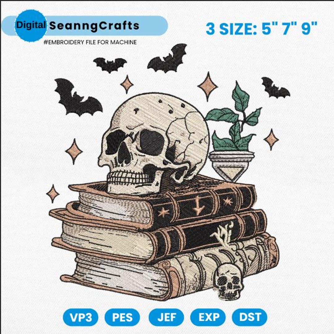 Skeleton Reading Embroidery Design, Skull Reading Book Embroidery File ...