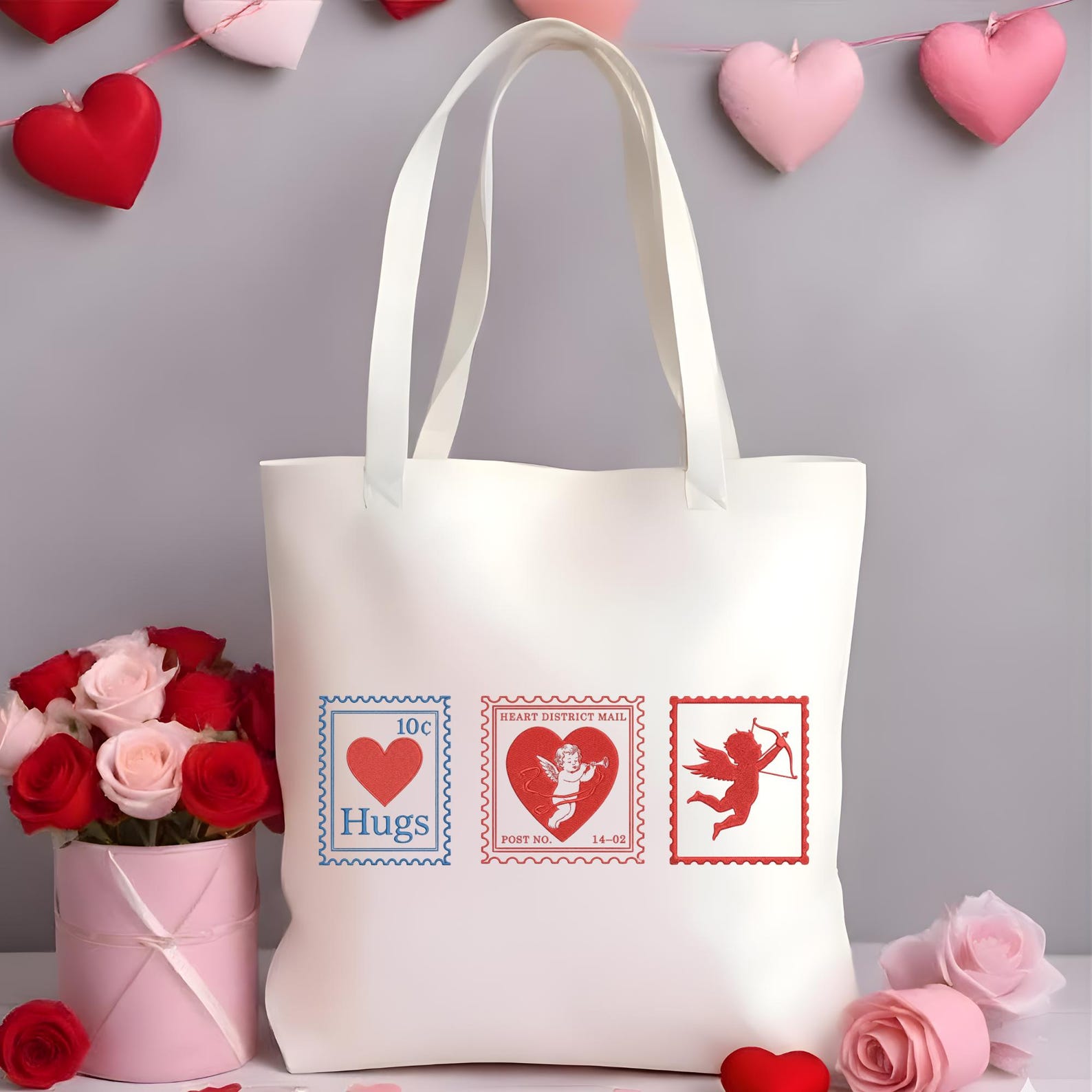 Valentine Coquette Postage Stamp Embroidery File, Romantic Love Mail ...