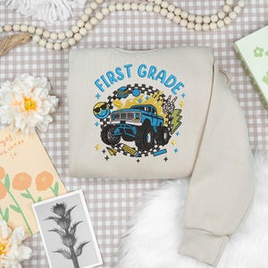Back to School Truck Embroidery Design, First Grade Monster Truck ...