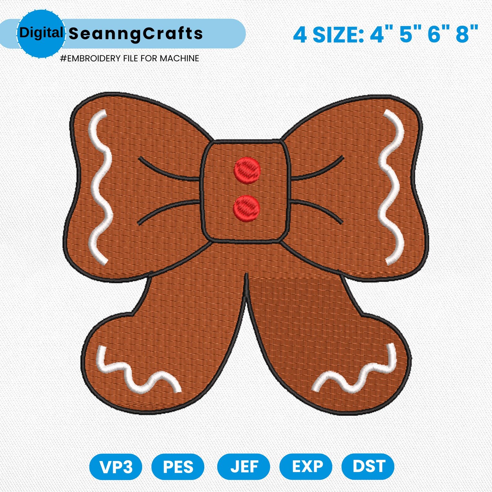 Gingerbread Bow Embroidery Design, Christmas Coquette Bow Embroidery ...